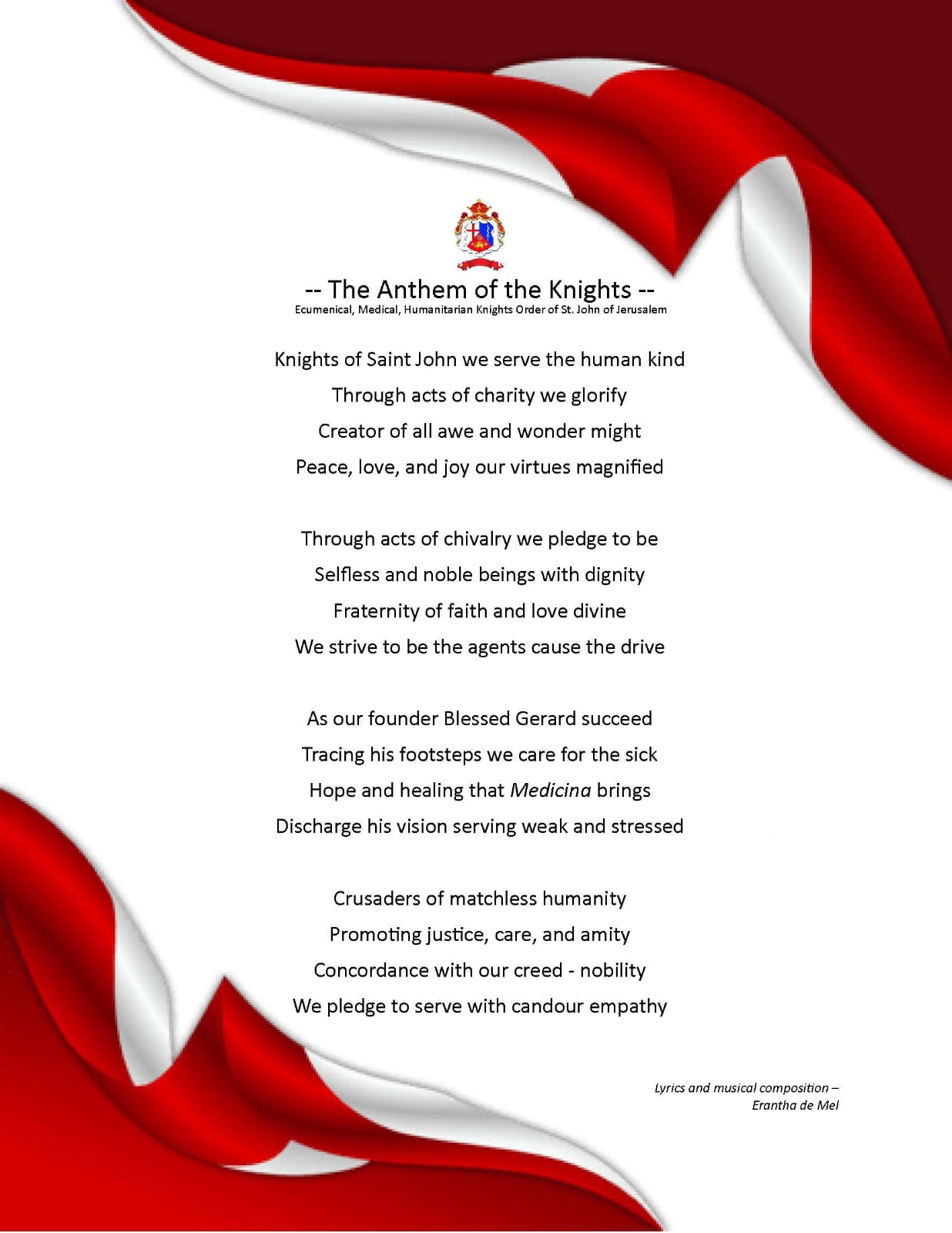 Anthem of EMH Order Knights of St John launched in May 2023 ...